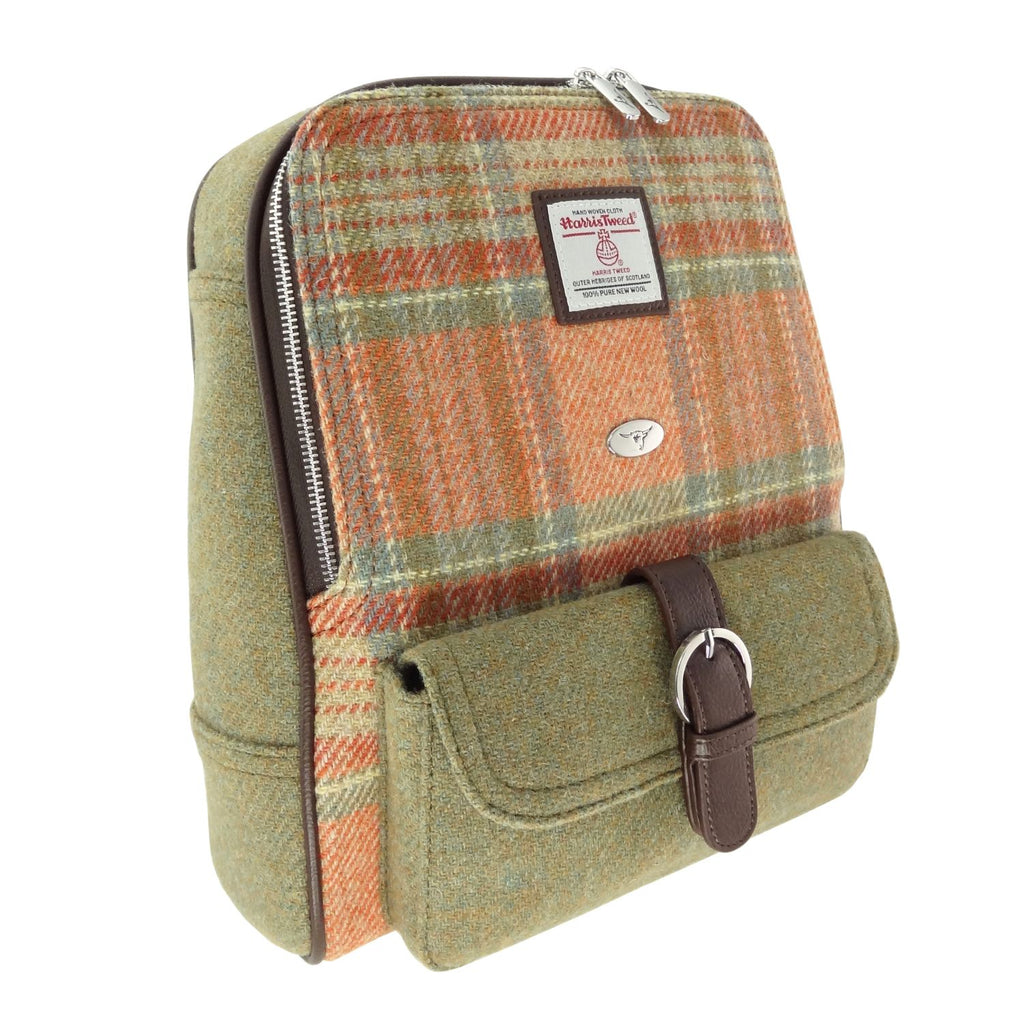 Naver Harris Tweed Backpack Beige & Green Check Fabric - COL148